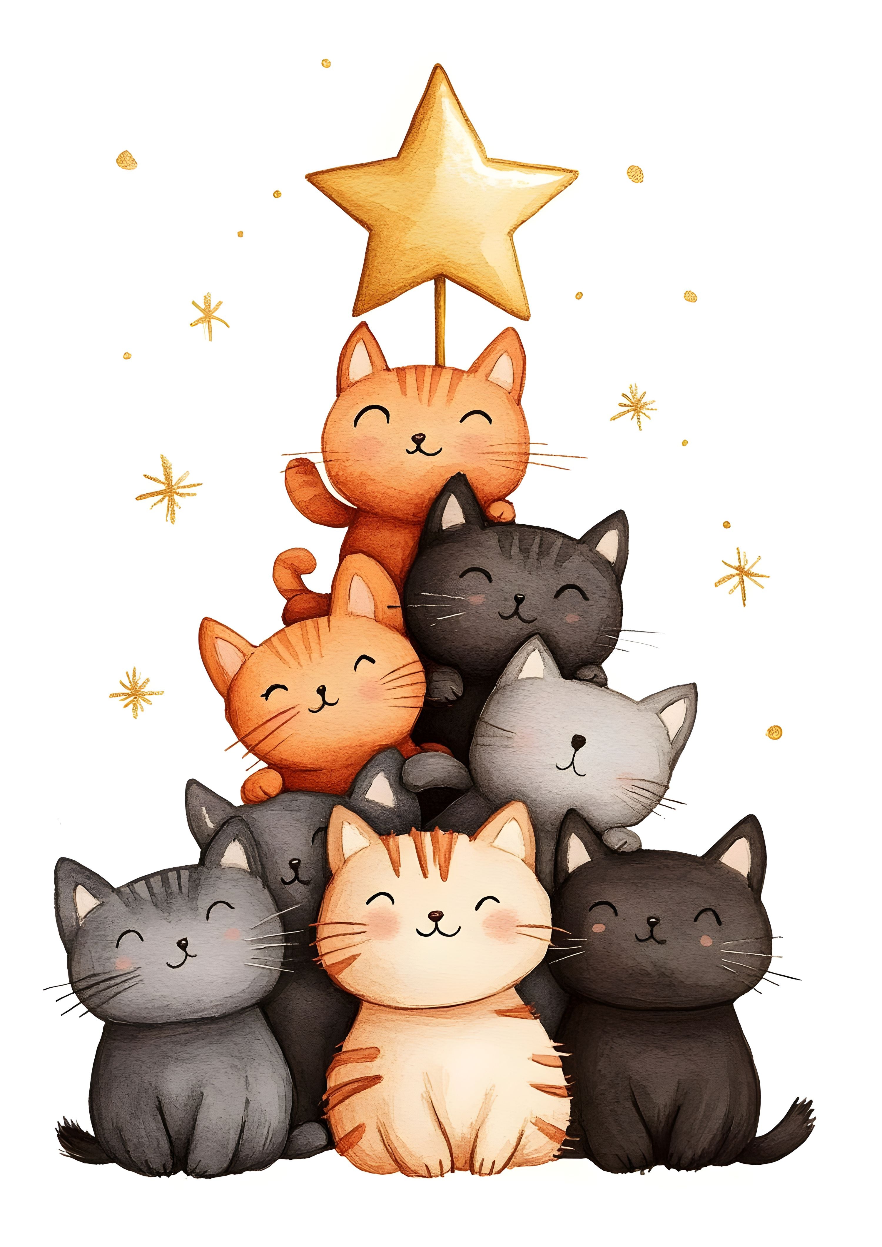 Festive Cat Christmas Tree Art Print – Adorable Holiday Decor for Cat ...