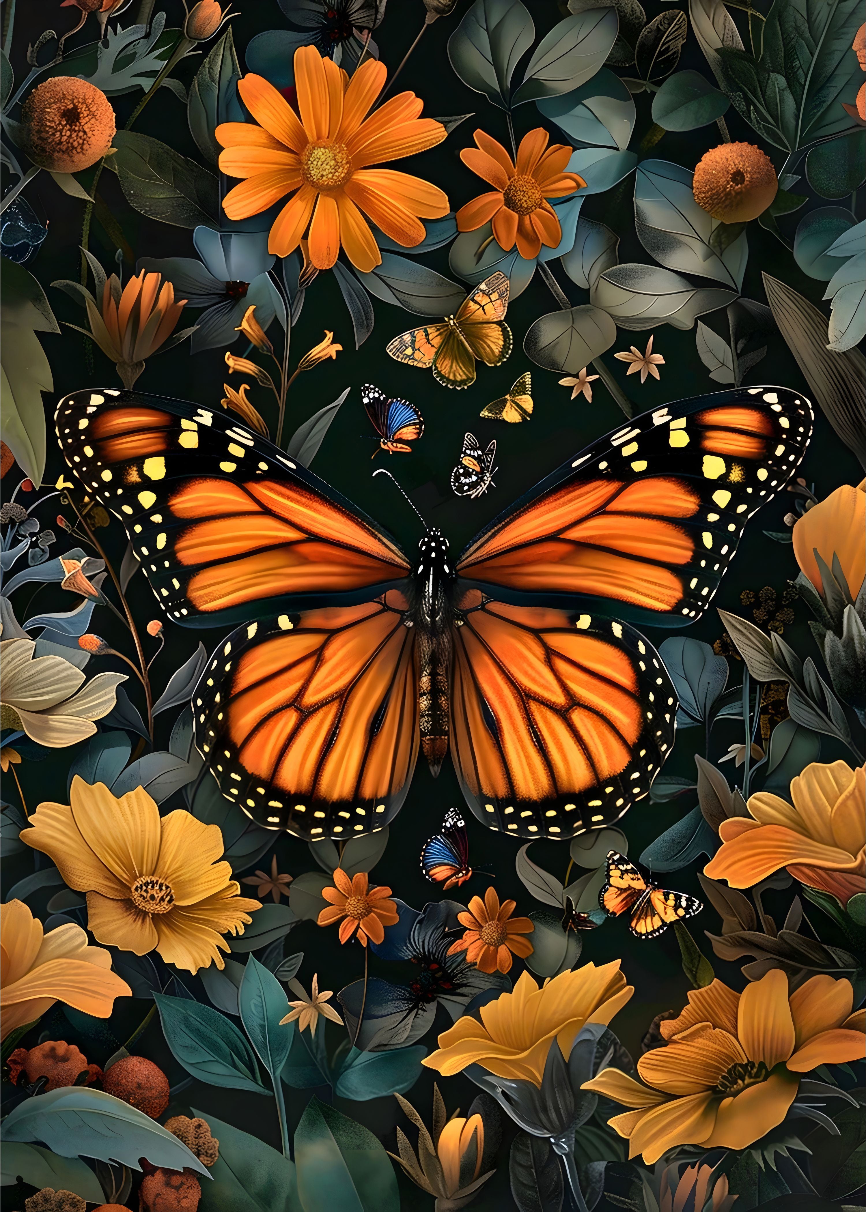 William Morris Monarch Butterfly Motif – Bold Floral Art Print on ...