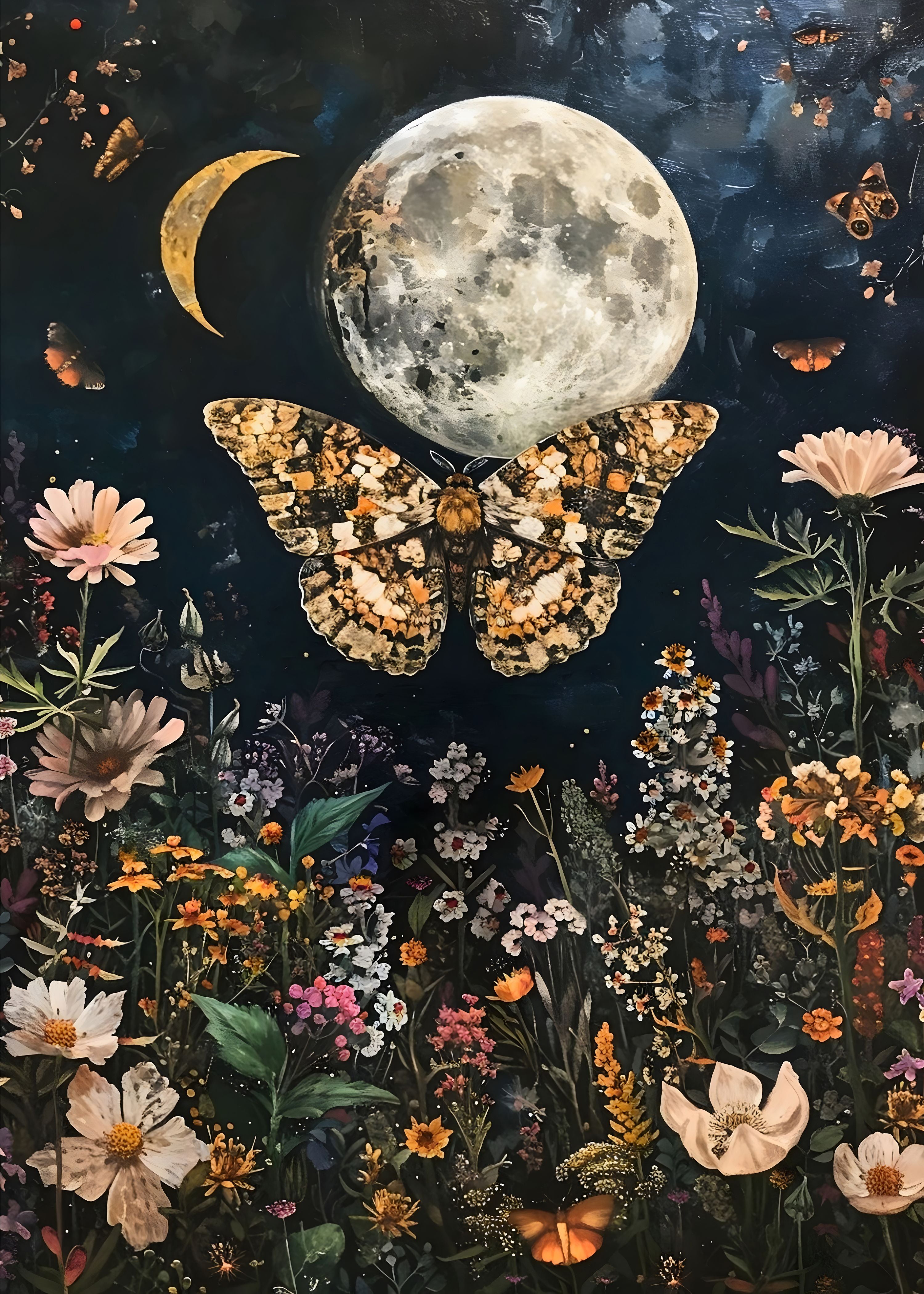 William Morris Moonlit Moth Motif – Mystical Night Garden Art Print on ...